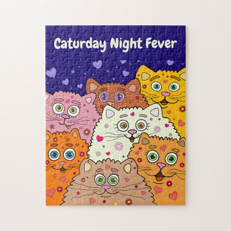 Caturday Night Fever, Cute Cartoon Cats Jigsaw Puzzle | Zazzle