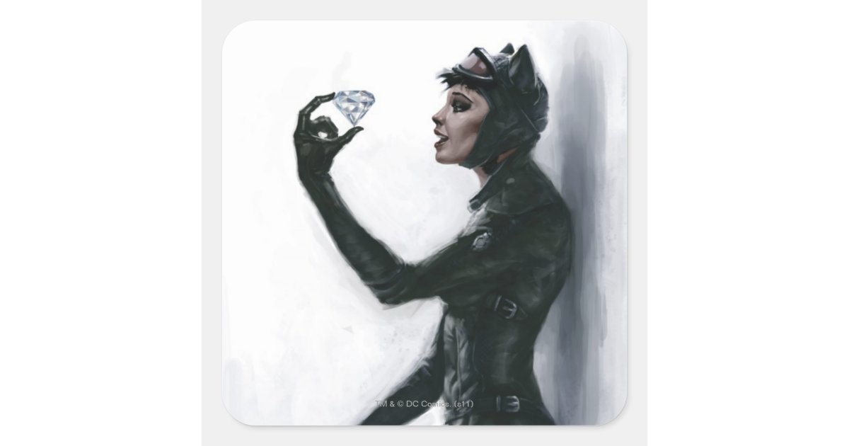 Catwoman Illustration Square Sticker | Zazzle