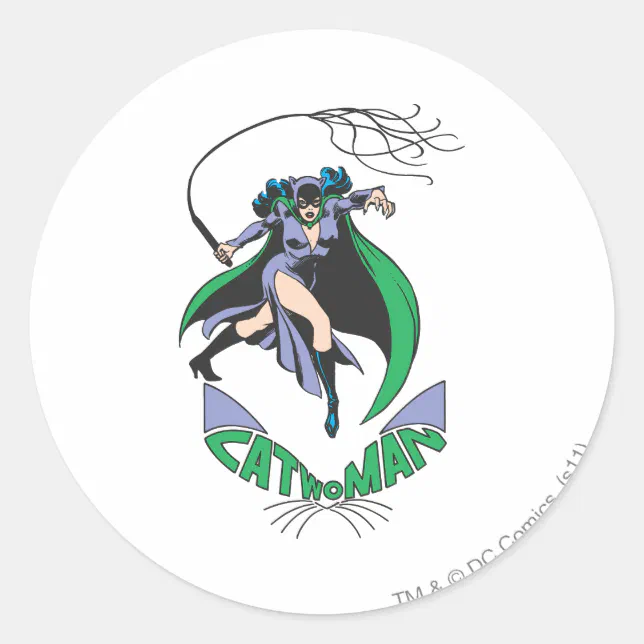 Catwoman & Logo Green Classic Round Sticker | Zazzle