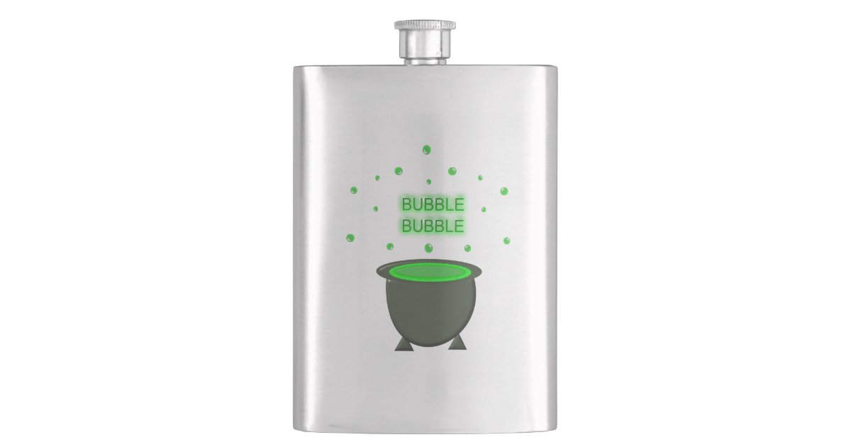 Cauldron and Bubbling Green Brew Halloween Flask | Zazzle