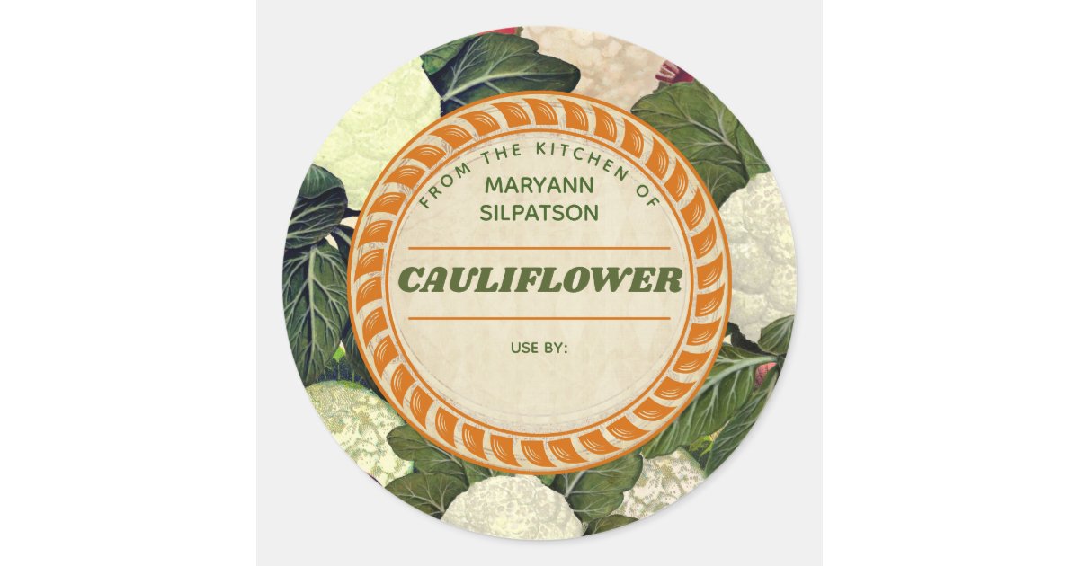 Cauliflower canning personalized homemade by classic round sticker | Zazzle