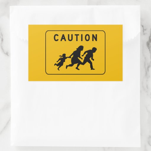 Caution at Crossing, Traffic Warning Sign, USA Rectangular Sticker | Zazzle