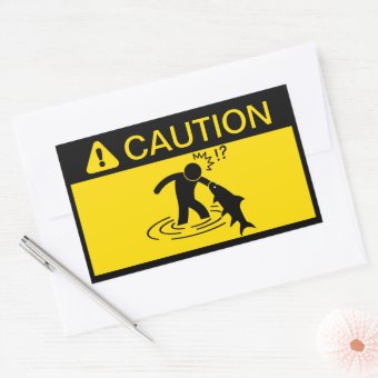 Caution: Attacking Fish Rectangular Sticker | Zazzle