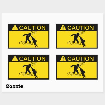 Caution: Attacking Fish Rectangular Sticker | Zazzle