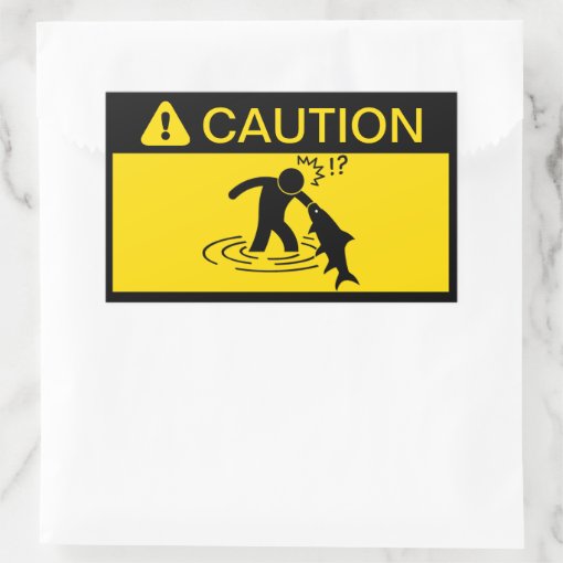 Caution: Attacking Fish Rectangular Sticker | Zazzle