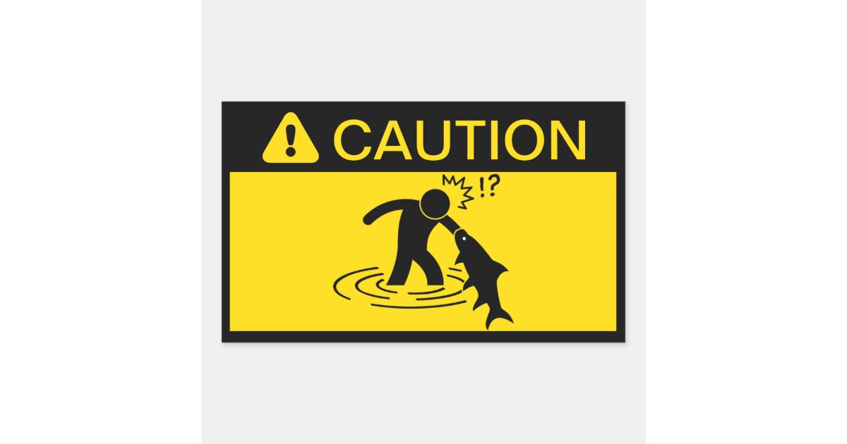Caution: Attacking Fish Rectangular Sticker | Zazzle
