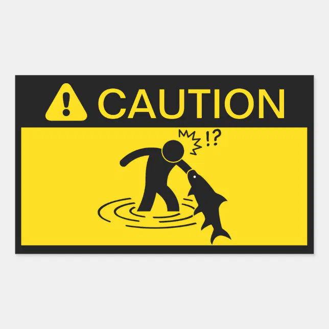 Caution: Attacking Fish Rectangular Sticker | Zazzle