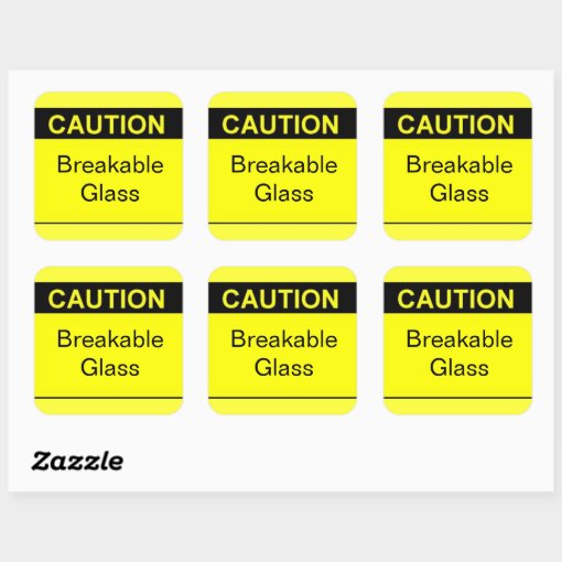 Caution Breakable Glass Square Stickers | Zazzle
