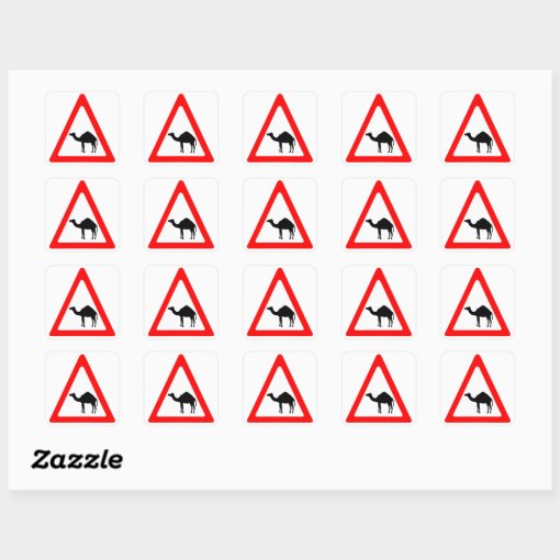 Caution Camel Crossing Traffic Sign Square Sticker | Zazzle