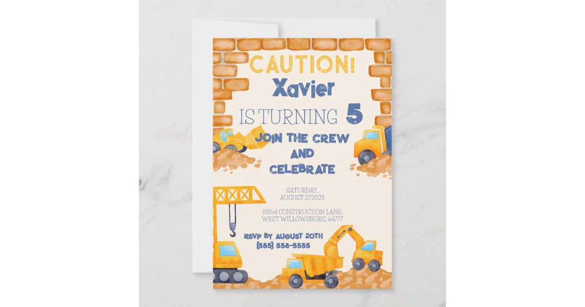 CAUTION! Construction Truck Birthday Invitation | Zazzle