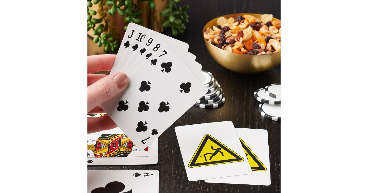 Caution Curb Pedestrian Sign Poker Cards | Zazzle