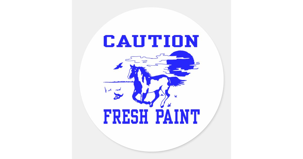 caution fresh paint classic round sticker | Zazzle.com