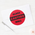 Caution Glass Wall Classic Round Sticker Red | Zazzle