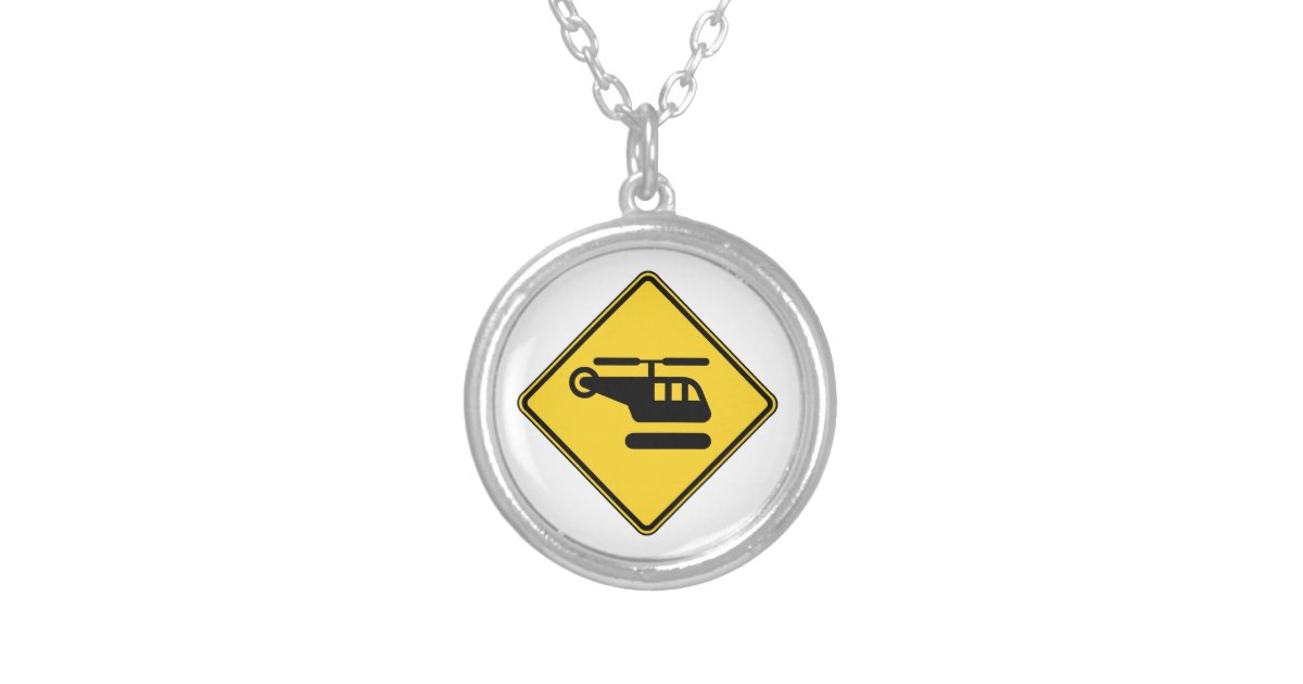 Caution Helicopter Sign Silver Plated Necklace | Zazzle
