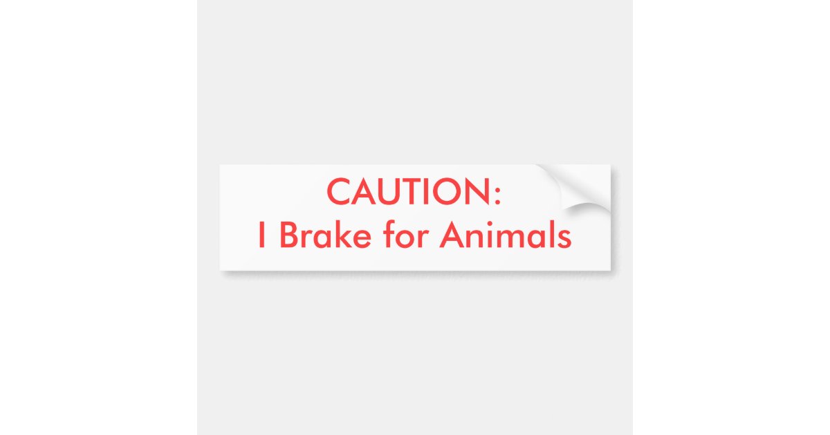 CAUTION: I Brake for Animals Bumper Sticker | Zazzle
