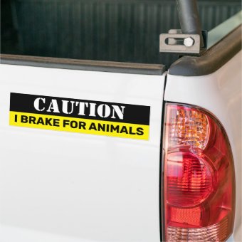 Caution I brake for animals Vegan Bumper Sticker | Zazzle