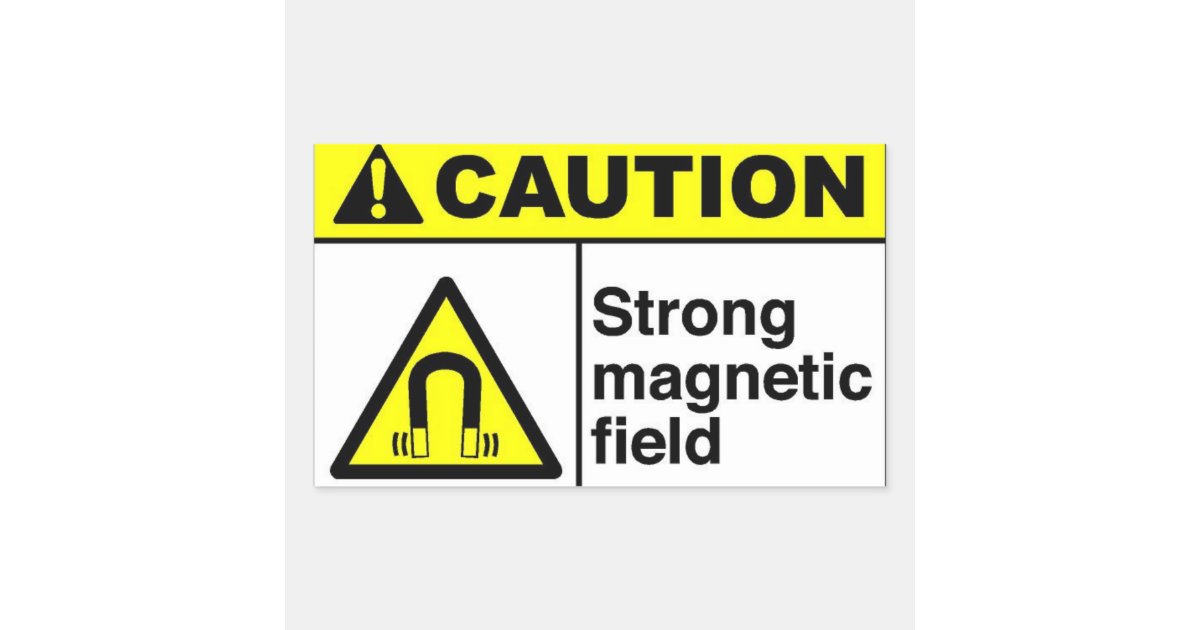 CAUTION Magnetic field Rectangular Sticker | Zazzle