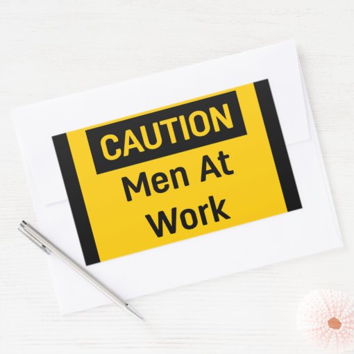CAUTION Men at Work Rectangular Sticker | Zazzle
