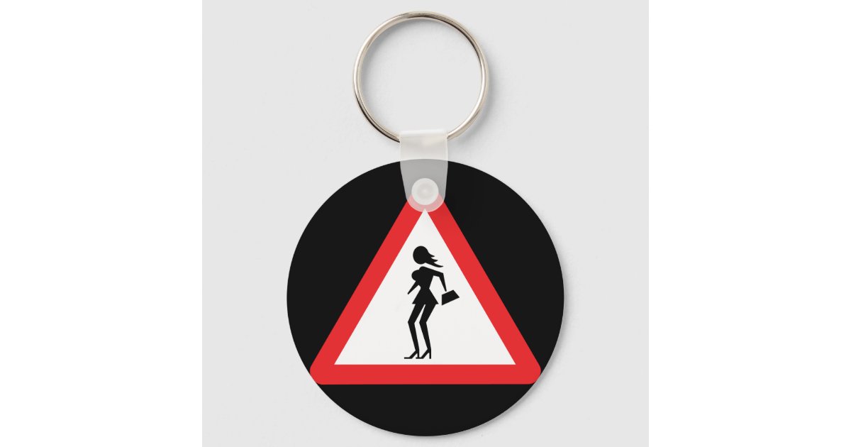 Caution Prostitute Traffic Road Sign Keychain | Zazzle