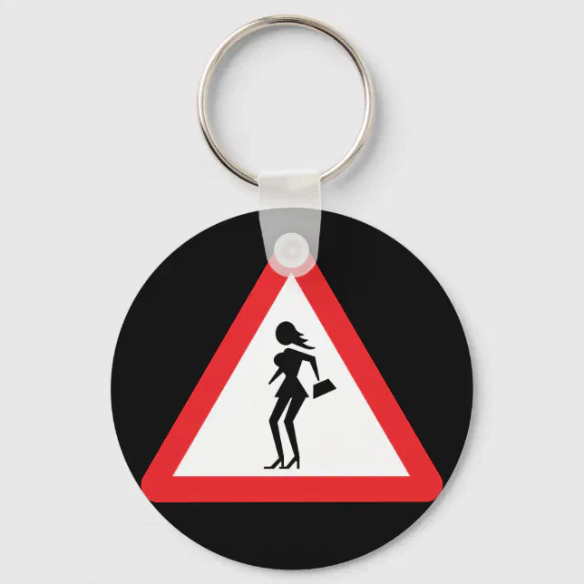 Caution Prostitute Traffic Road Sign Keychain | Zazzle