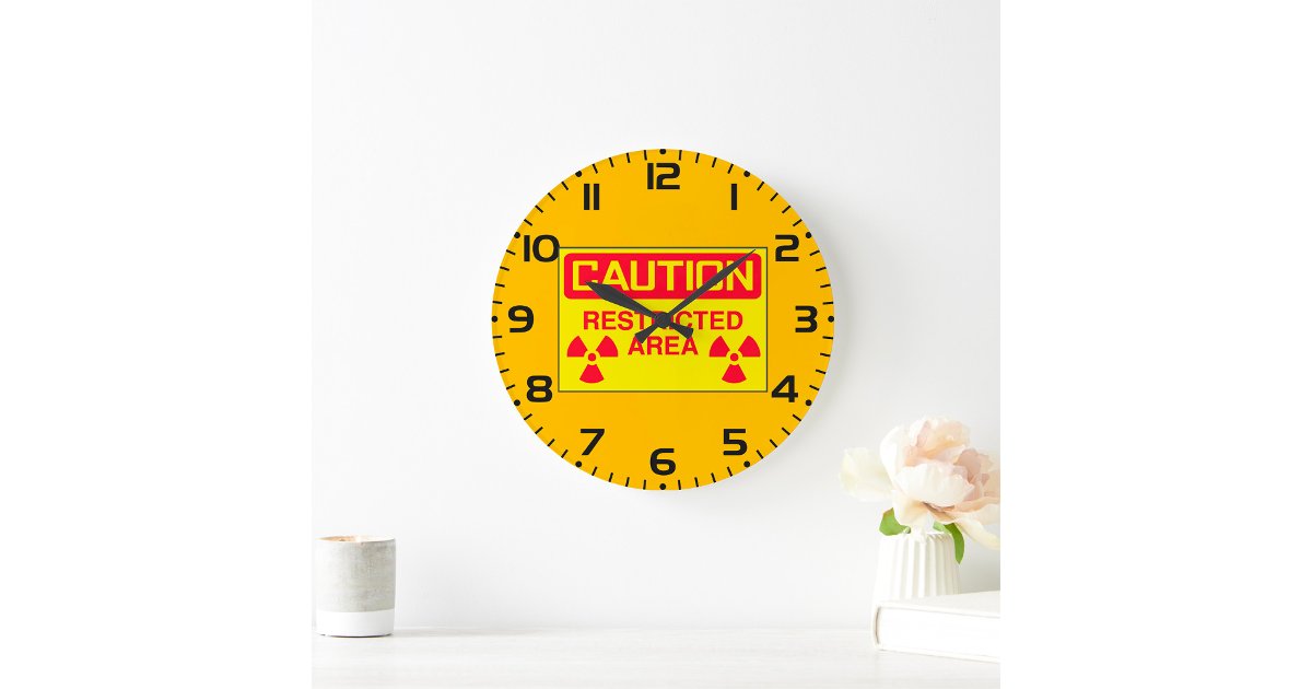 Caution Restricted Area Large Clock | Zazzle