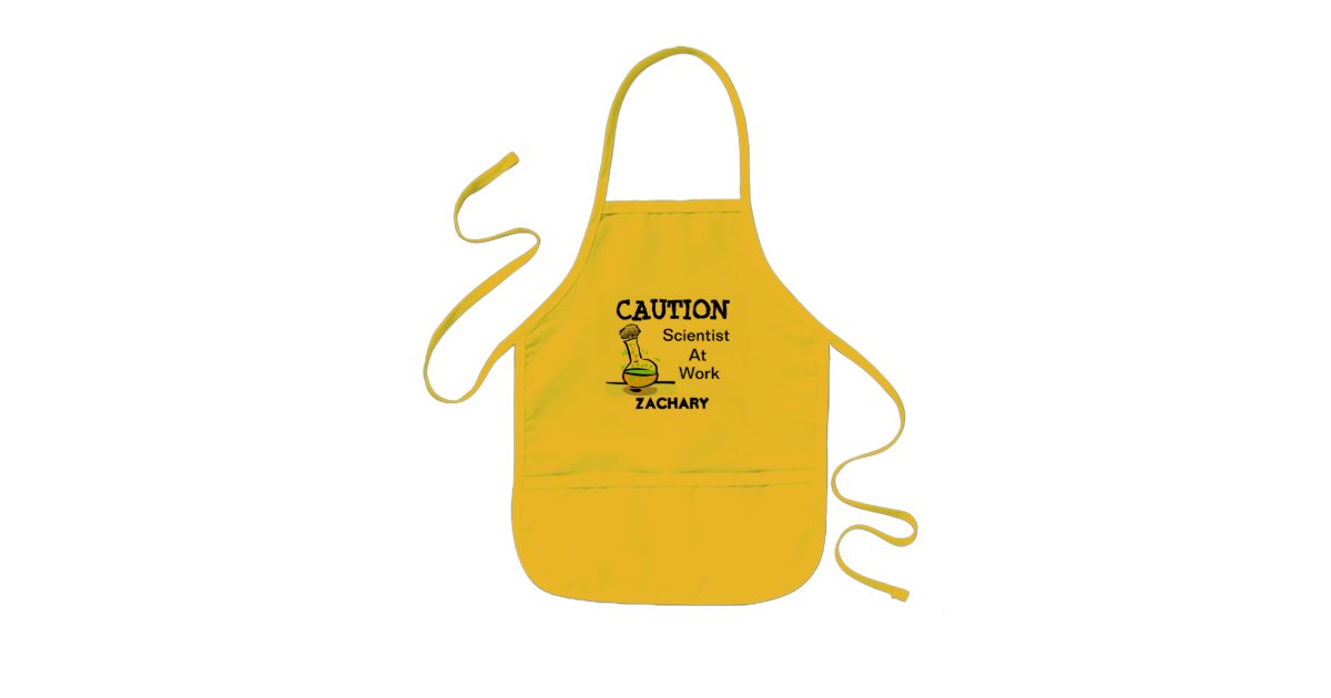 CAUTION - Scientist at Work Apron Personalized | Zazzle