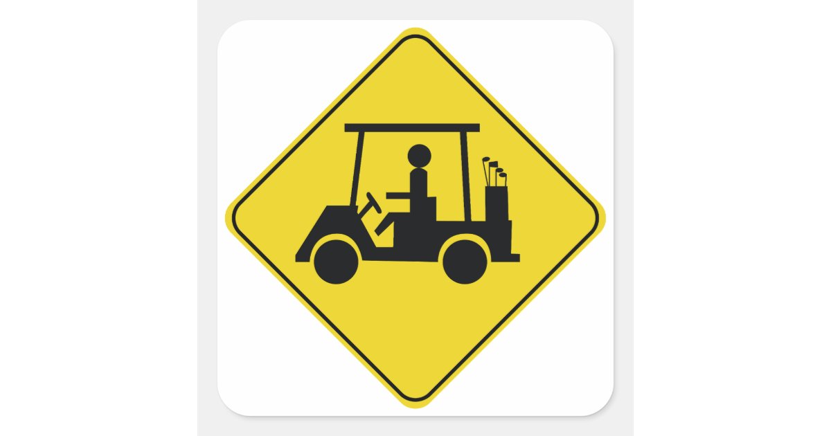 Caution Sign Yellow Golf Cart Crossing Square Sticker | Zazzle