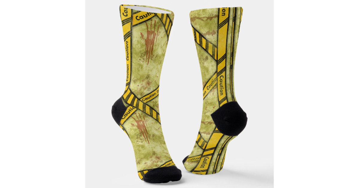 Caution tape splatter crime scene socks | Zazzle