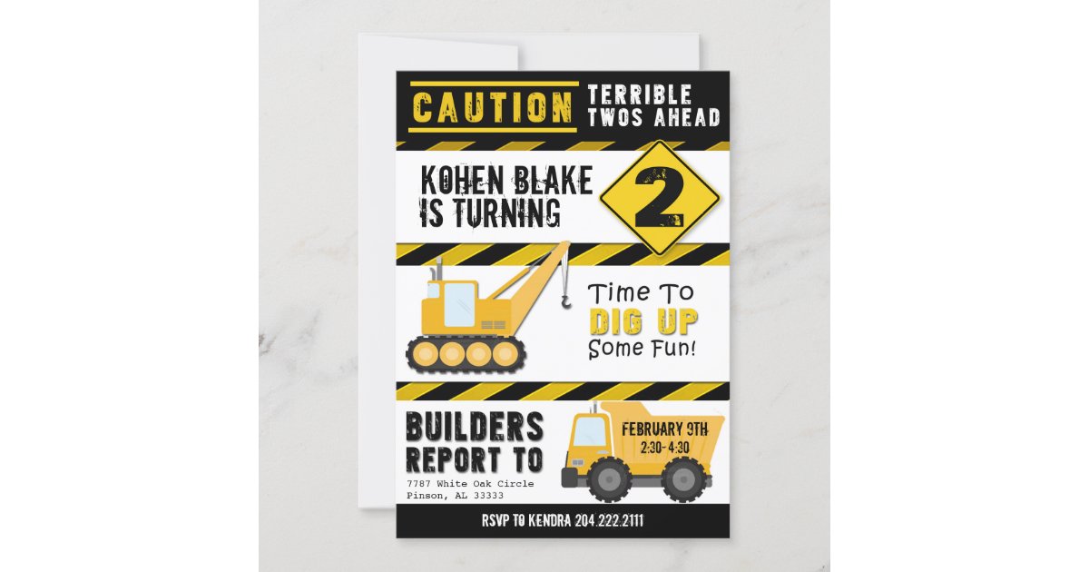 Caution Terrible Two’s Invitation | Zazzle