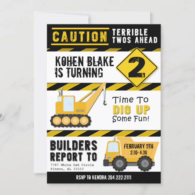 Caution Terrible Two’s Invitation | Zazzle
