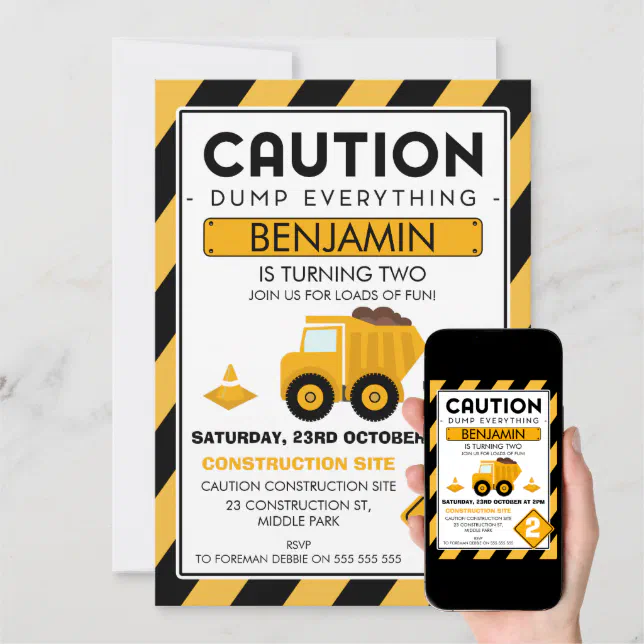 Caution Under Construction Birthday Invitation | Zazzle