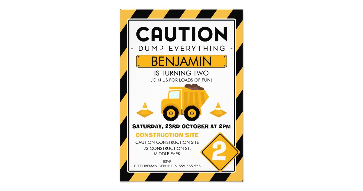 Caution Under Construction Birthday Invitation | Zazzle.com