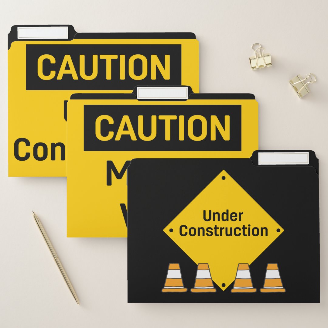 CAUTION Under Construction Men at Work File Folder | Zazzle