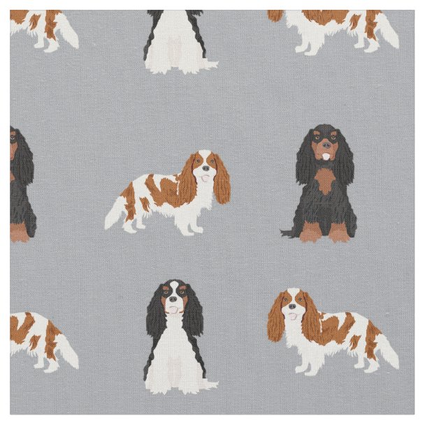 Tricolored Cavalier King Charles Spaniel Florals Fabric | Zazzle