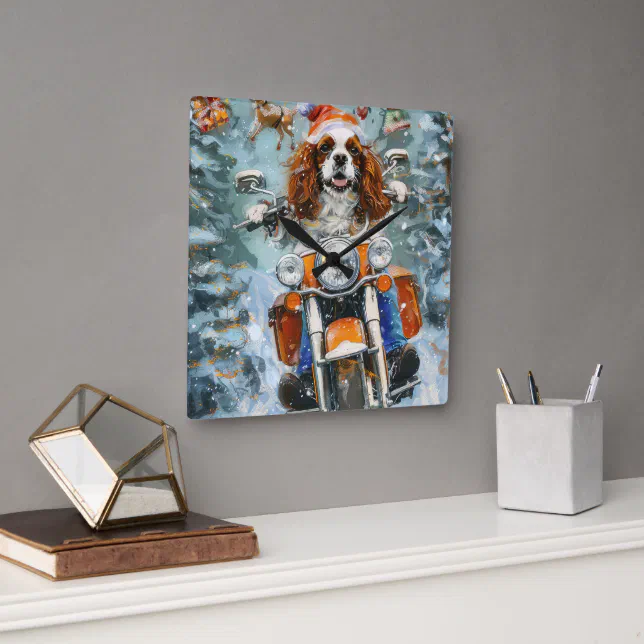 Cavalier King Charles Spaniel Christmas Square Wall Clock | Zazzle