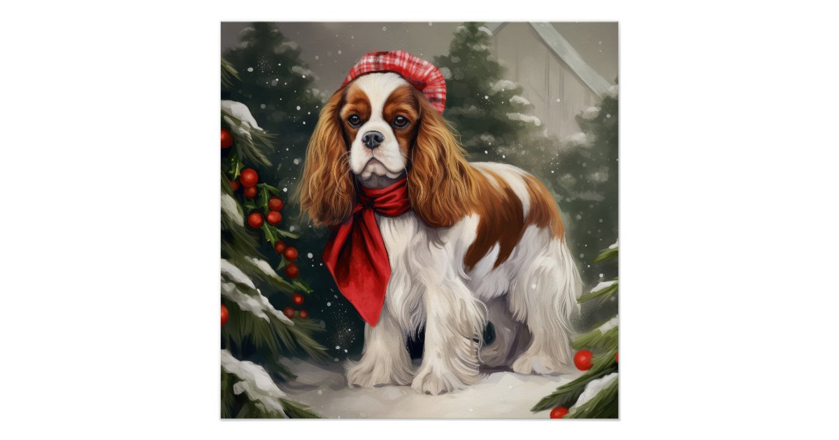 Cavalier King Charles Spaniel Dog Christmas Poster | Zazzle