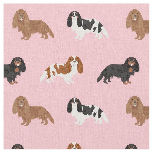 Tricolored Cavalier King Charles Spaniel Florals Fabric | Zazzle