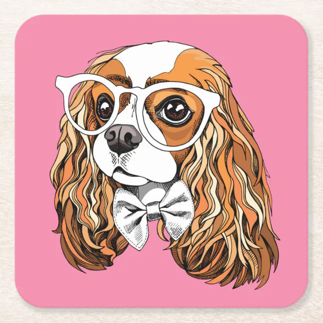 Cavalier King Charles Spaniel Portrait Square Paper Coaster | Zazzle