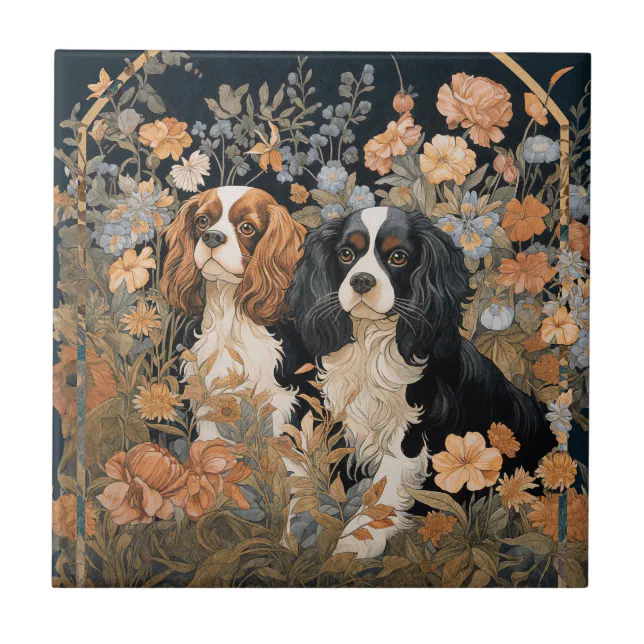 Cavalier King Charles Spaniels Tapestry Style Ceramic Tile | Zazzle