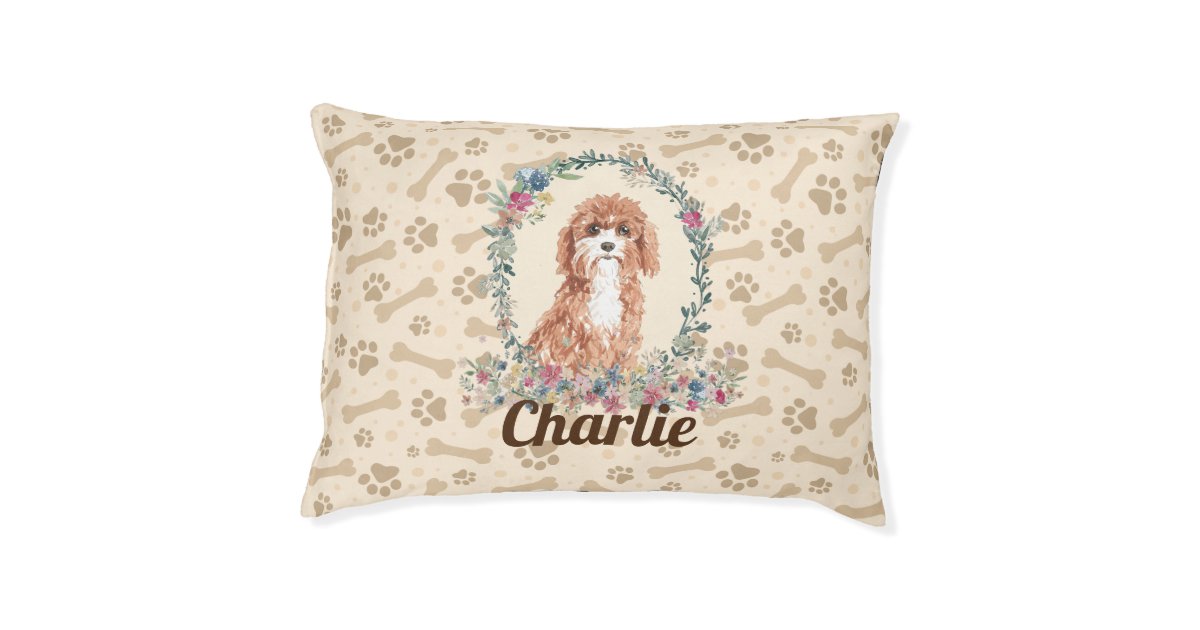 Cavapoo Dog Paw Print & Dog Bone Cute Pet Bed | Zazzle