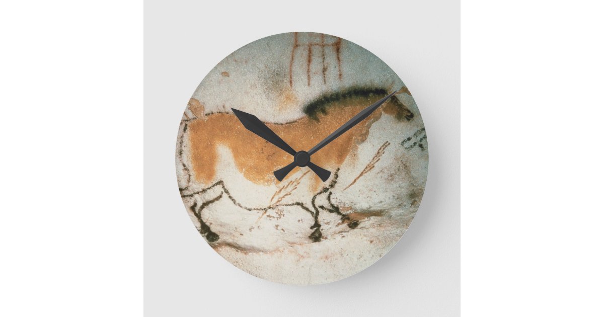 Cave drawings Lascaux French Prehistoric Round Clock | Zazzle