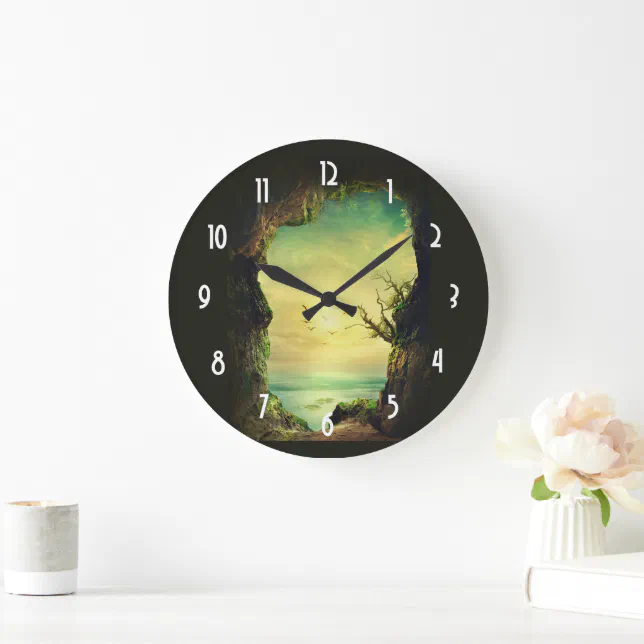 Cave overlooking a Tropical Sea Scenic Photo Large Clock | Zazzle