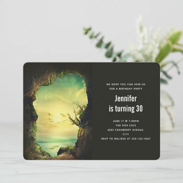 Cave overlooking the Sea Scenic Photo Birthday Invitation | Zazzle