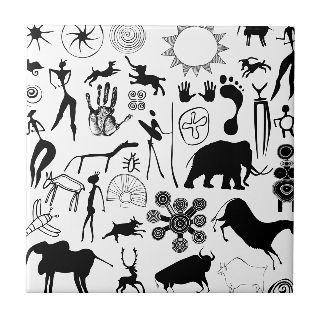Cave paintings - primeval art tile | Zazzle