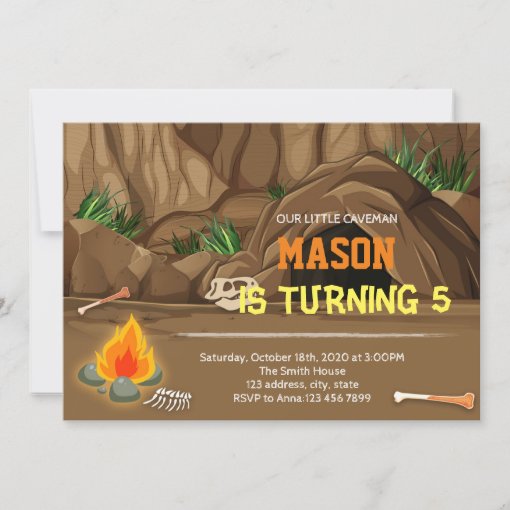 Caveman party birthday invitation | Zazzle