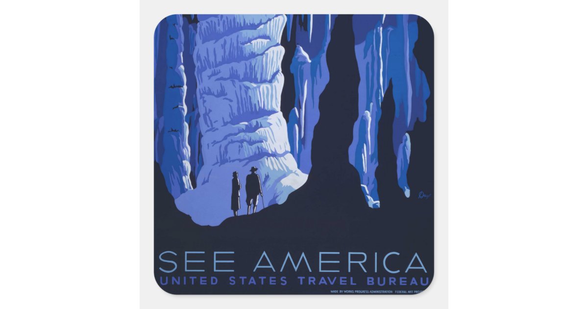 Caving Travel Cavern Vintage Travel Poster Square Sticker | Zazzle