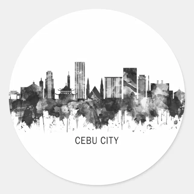 Cebu City Philippines Skyline BW Classic Round Sticker | Zazzle
