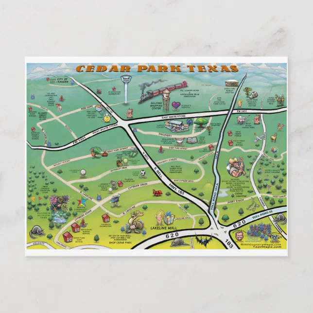 Cedar Park Texas Cartoon Map Postcard | Zazzle