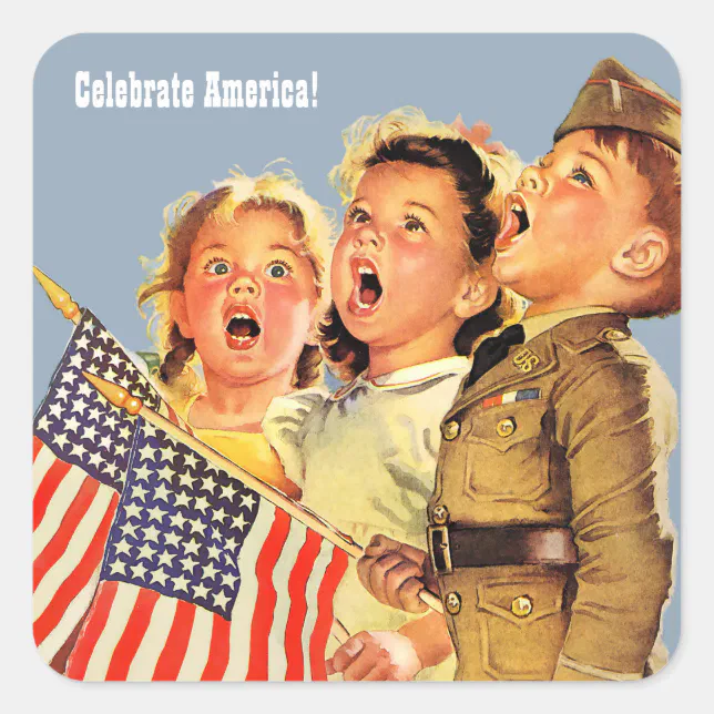 Celebrate America, 4th of July Patriotic Square Sticker | Zazzle