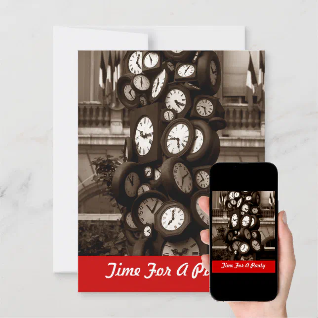 Celebrate Clocks Clock Time For A Party Invitation | Zazzle